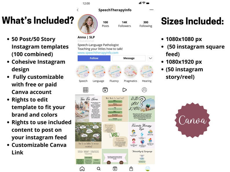 SLP Instagram Feed and Story Templates, Speech Therapy Instagram ...