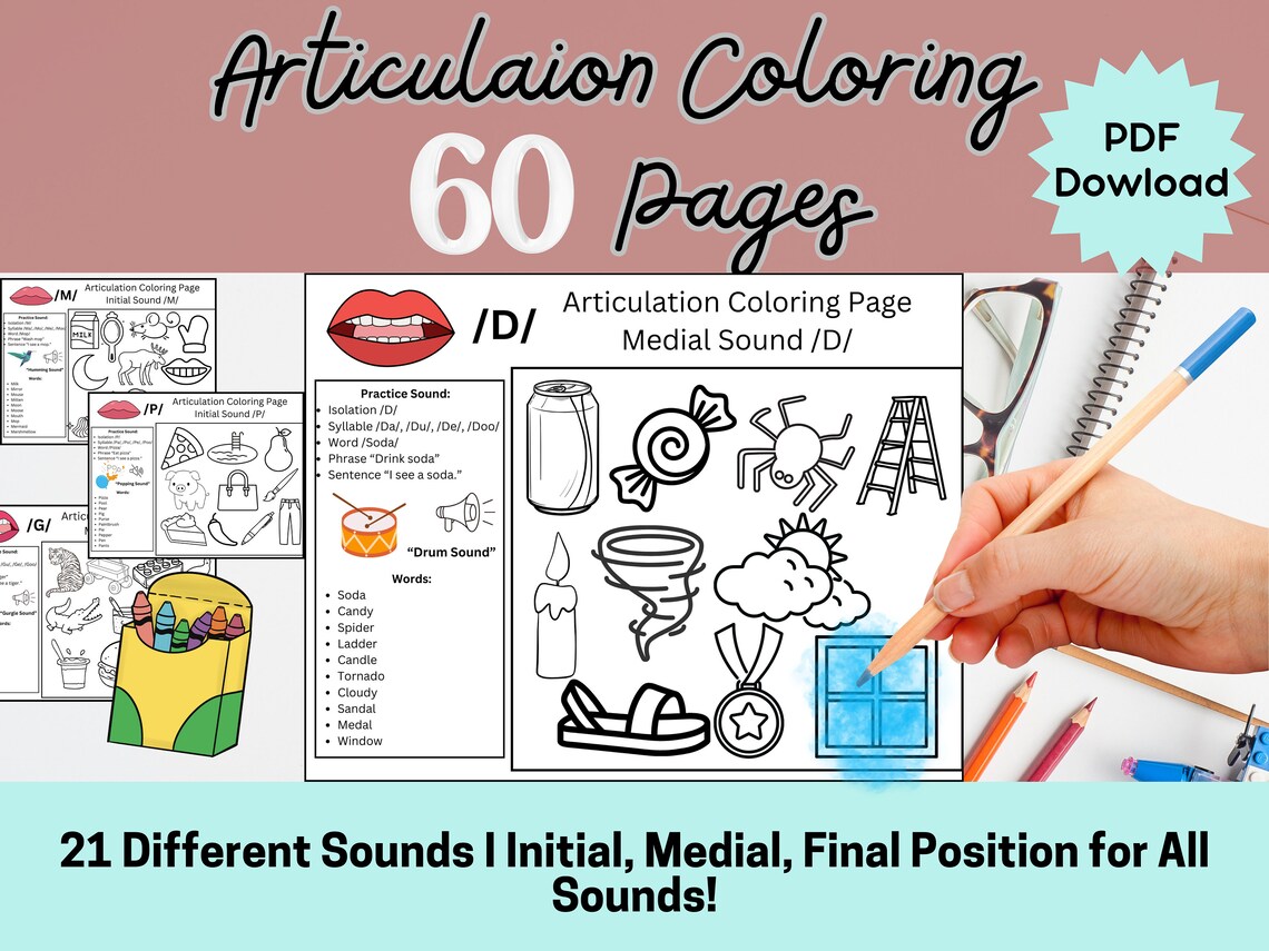 60 Articulation Coloring Pages, Speech Therapy Materials, Speech Sounds ...