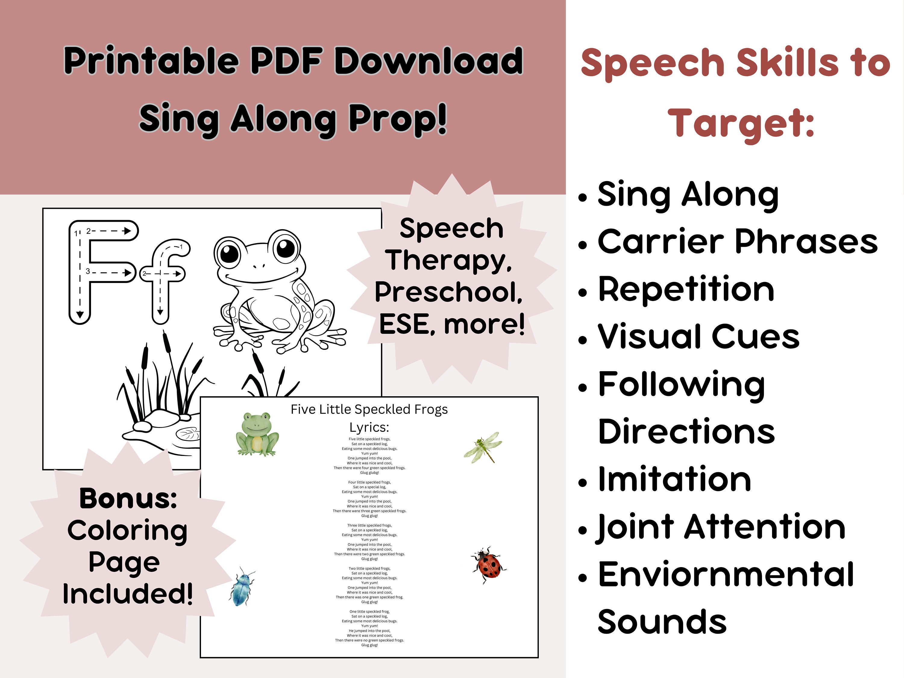 Five Little Speckled Frogs Sing Along Prop, PDF Printable, Speech ...