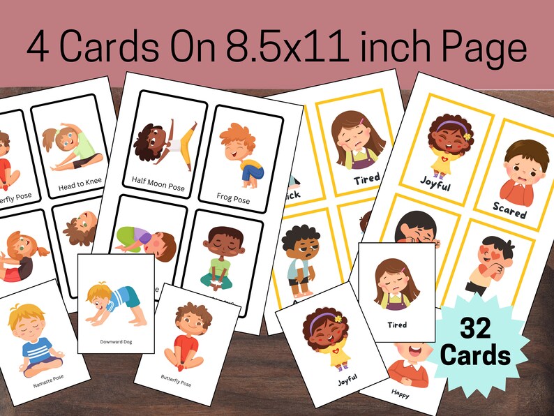 32 Kids Yoga and Emotions Flashcard Bundle, Calming Corner, Kids ...