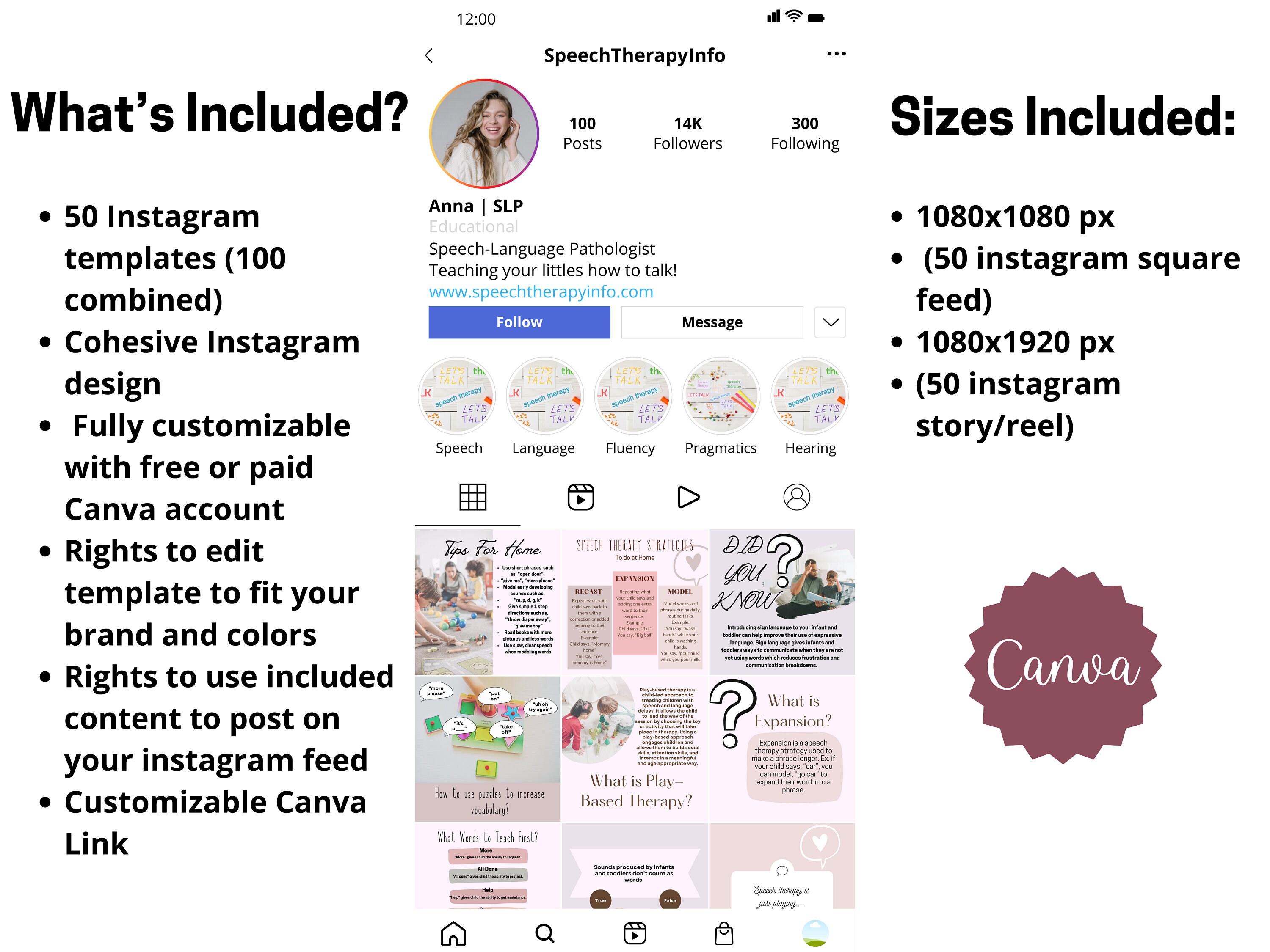 Instagram Feed and Story Templates, Speech Therapy Instagram Templates ...