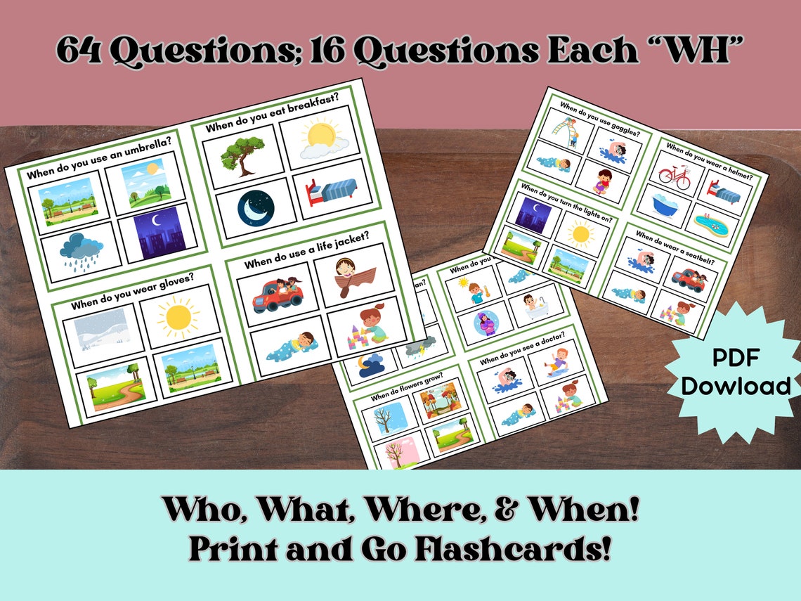 WH Question Cards Printables, Multiple Choice, Speech Therapy, ABA ...