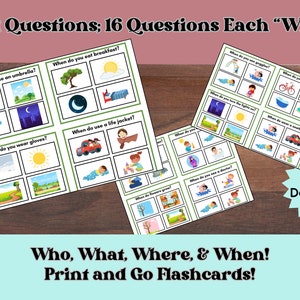 WH Question Cards Printables, Multiple Choice, Speech Therapy, ABA ...