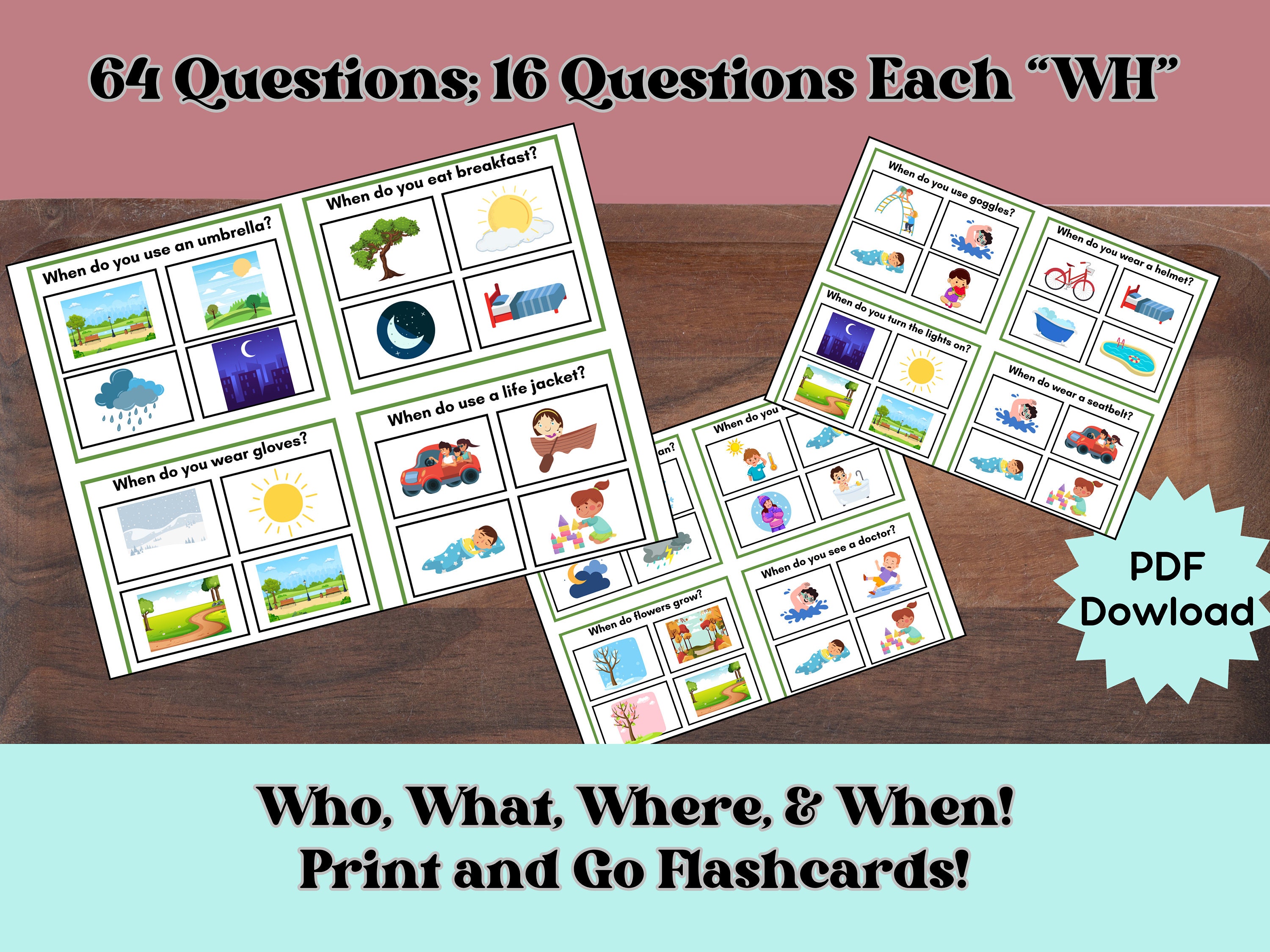 WH Question Cards Printables, Multiple Choice, Speech Therapy, ABA ...