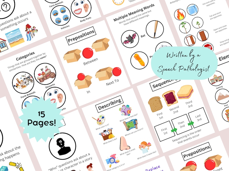 25 Speech Language Therapy Printouts, Picture Scenes, Language Concept ...