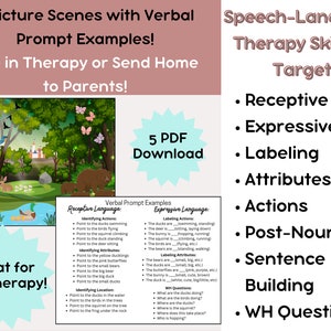 25 Speech Language Therapy Printouts, Picture Scenes, Language Concept ...