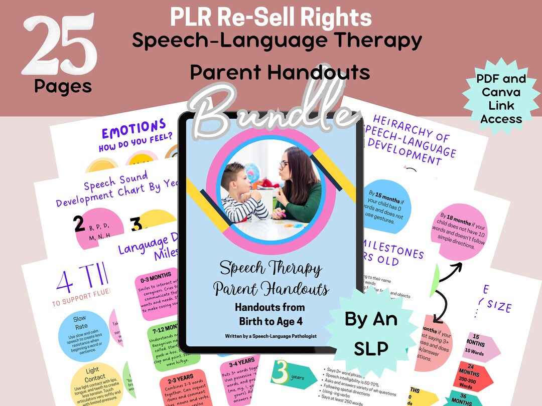 25 PLR Speech Therapy Parent Handouts, Re-sell Rights, Canva Editable ...