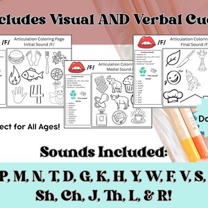 60 Articulation Coloring Pages, Speech Therapy Materials, Speech Sounds ...