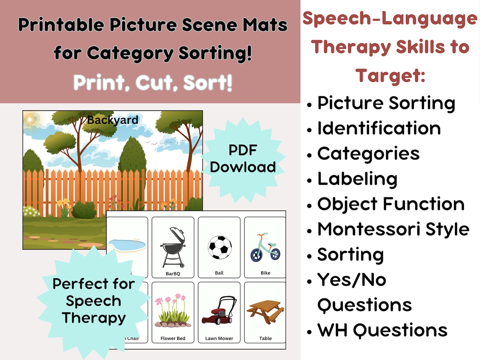 48 Category Matching Picture Scene Mats, Speech Therapy Activity ...