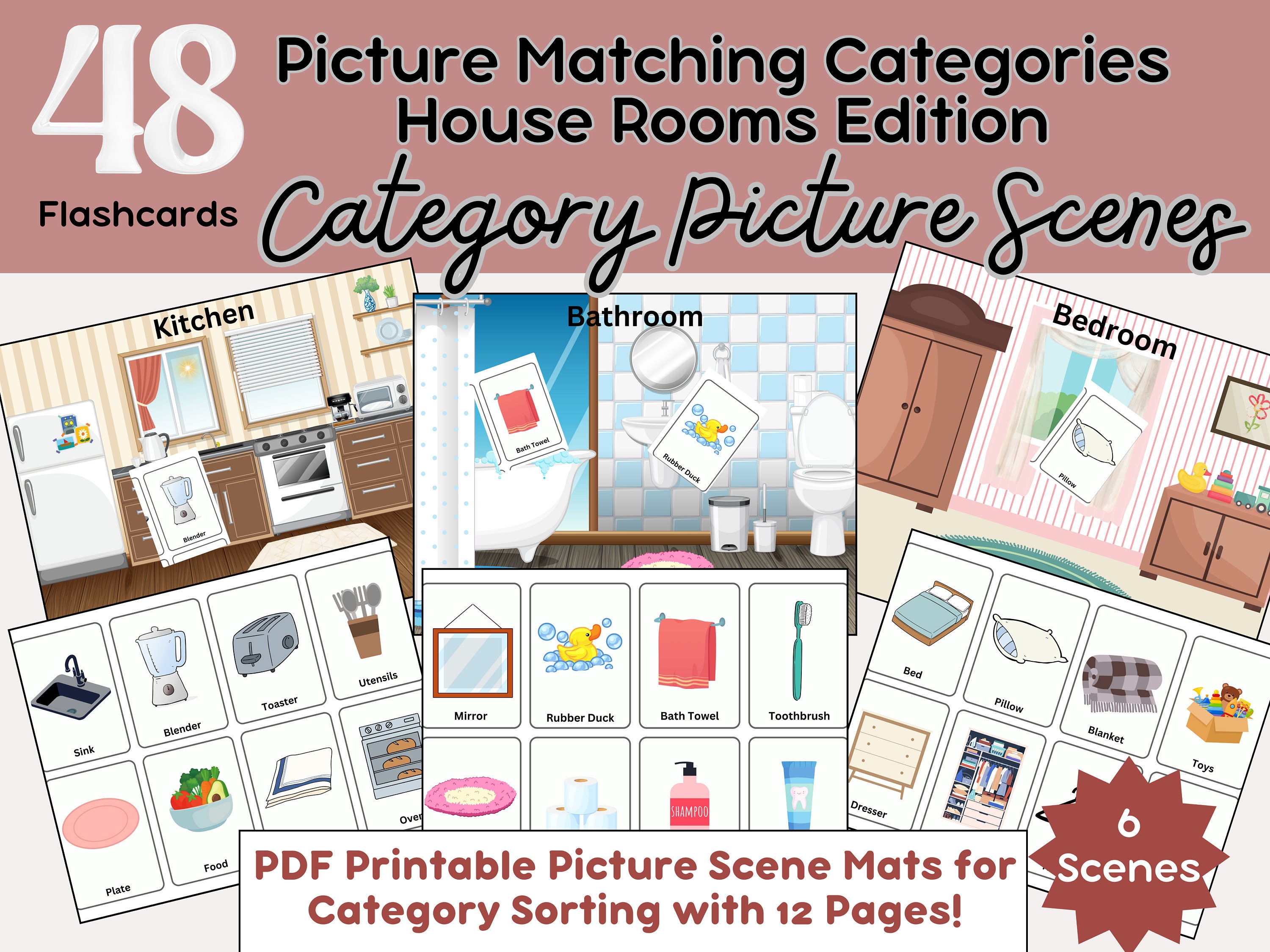 48 Category Matching Picture Scene Mats, Where Questions, Speech ...