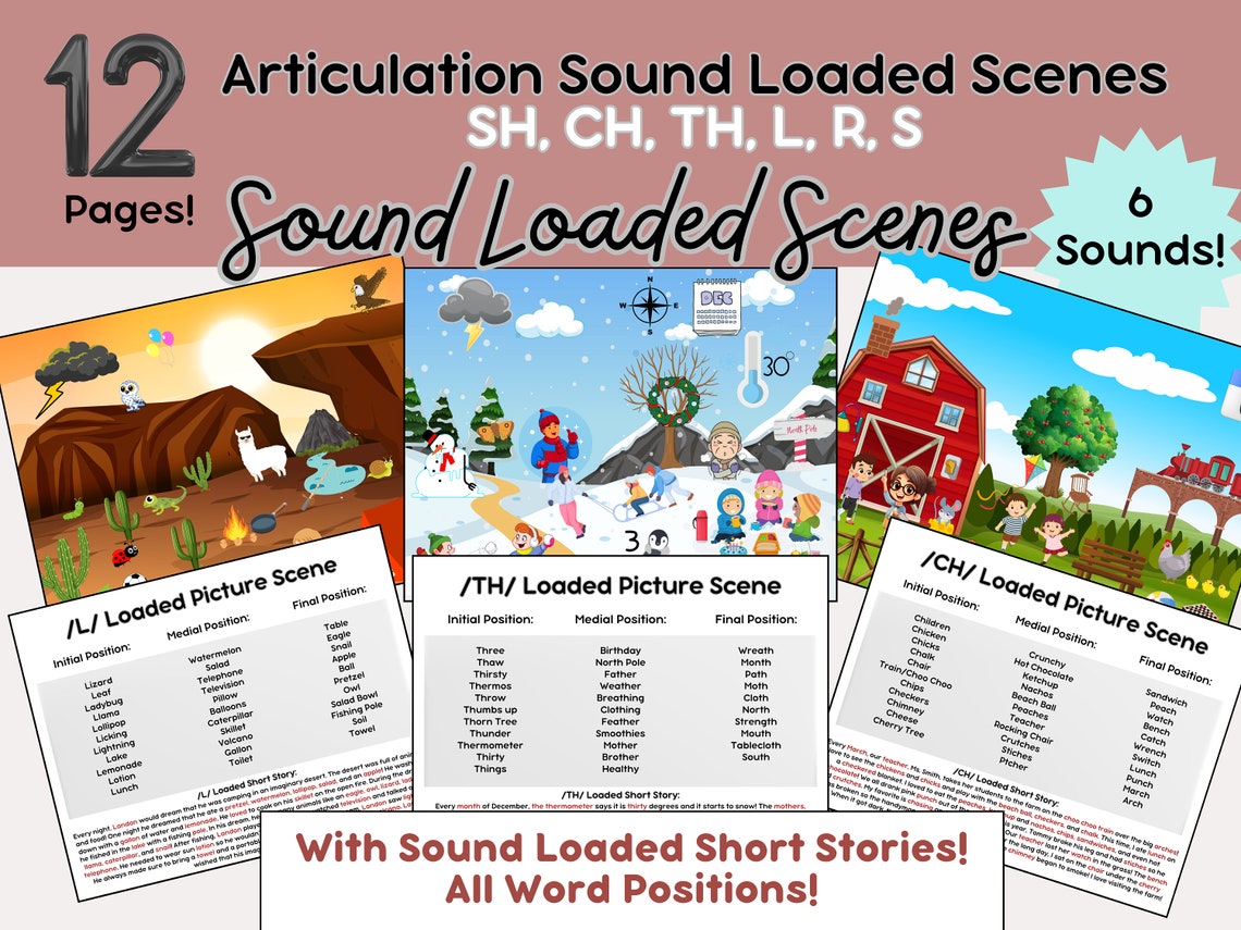 12 Sound Loaded Articulation Picture Pages, SLP Materials, Speech ...