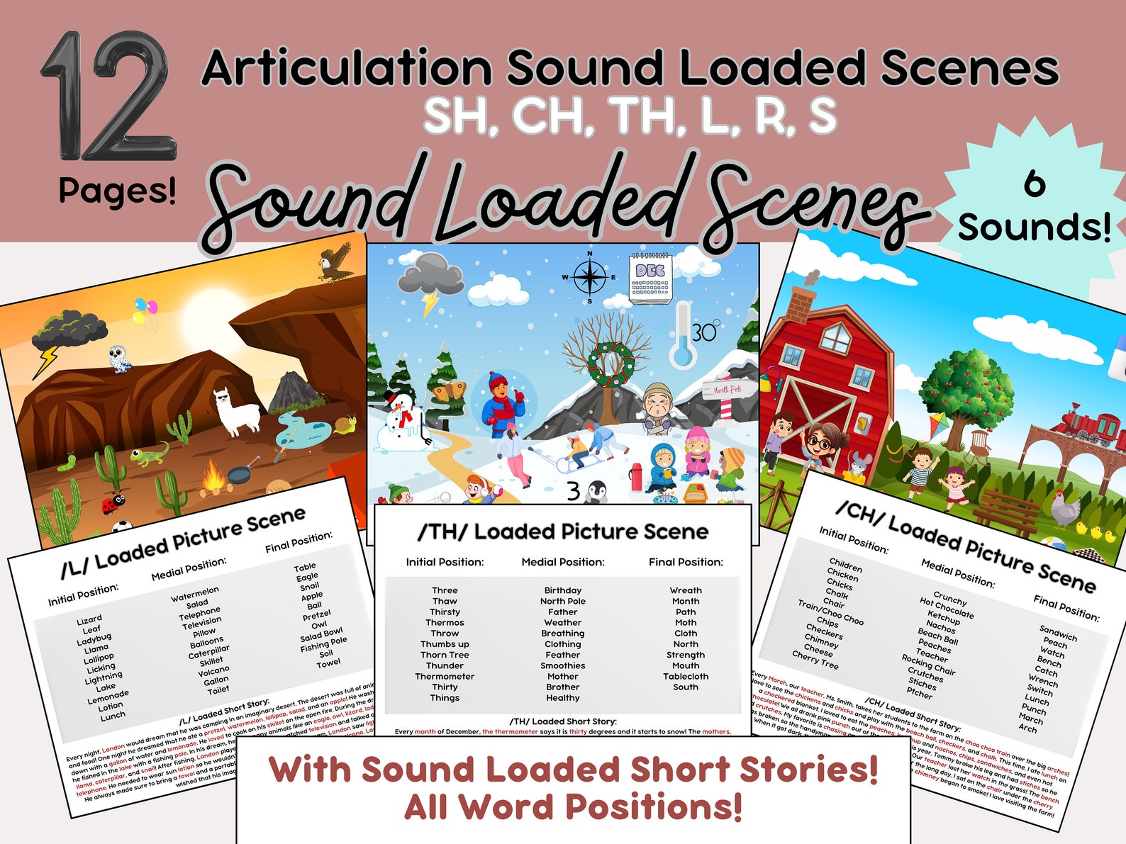 12 Sound Loaded Articulation Picture Pages, SLP Materials, Speech ...