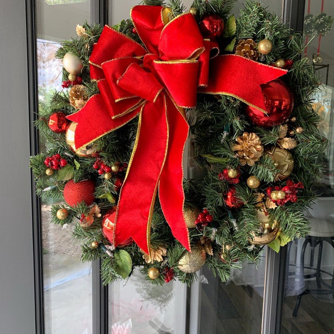 Red Velvet Wreath Elegant Wreath Battery-operated Cordless - Etsy