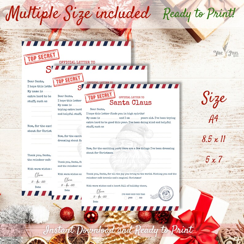 Letter to Santa Top Secret Printable Letter Template Christmas ...