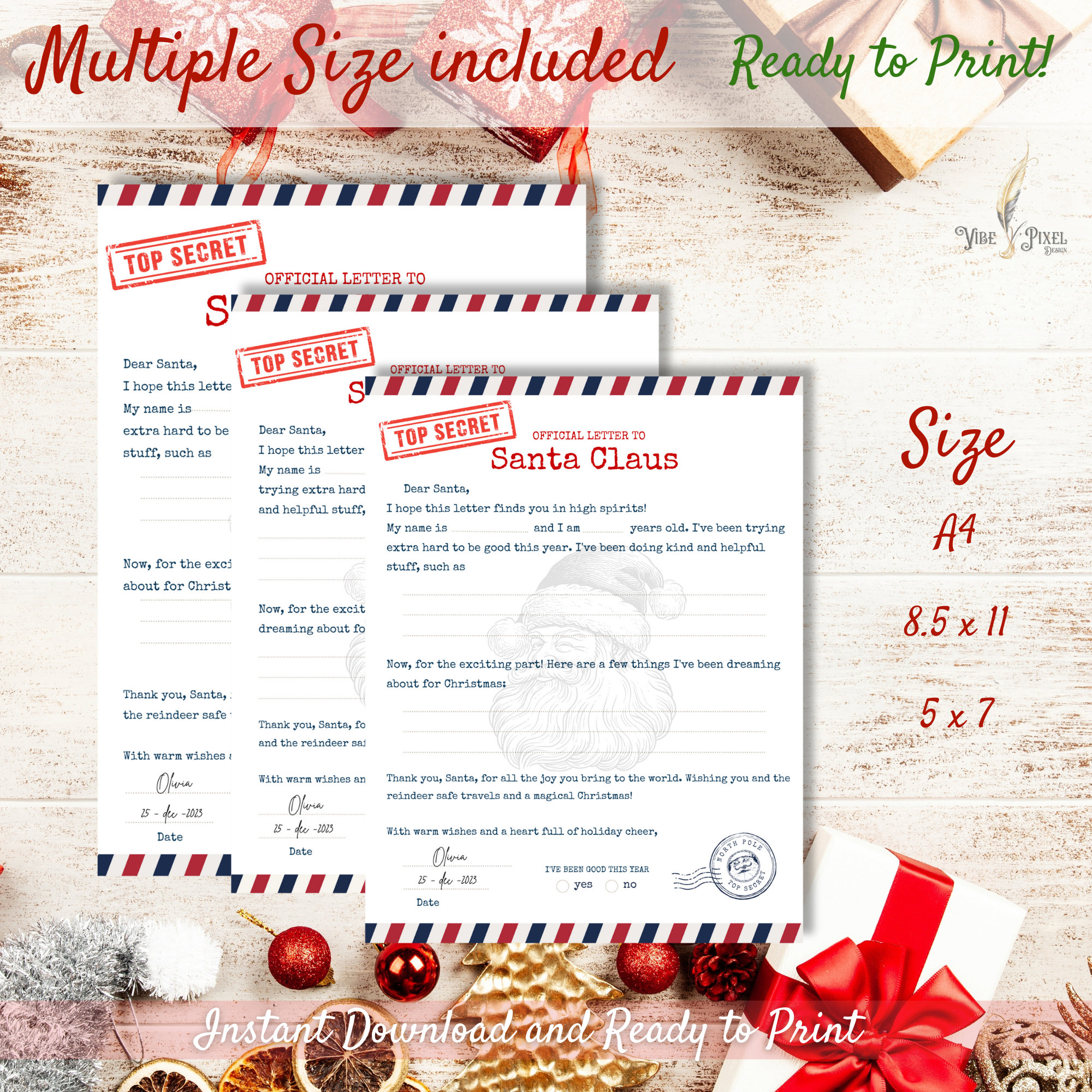 Letter to Santa Top Secret Printable Letter Template Christmas ...