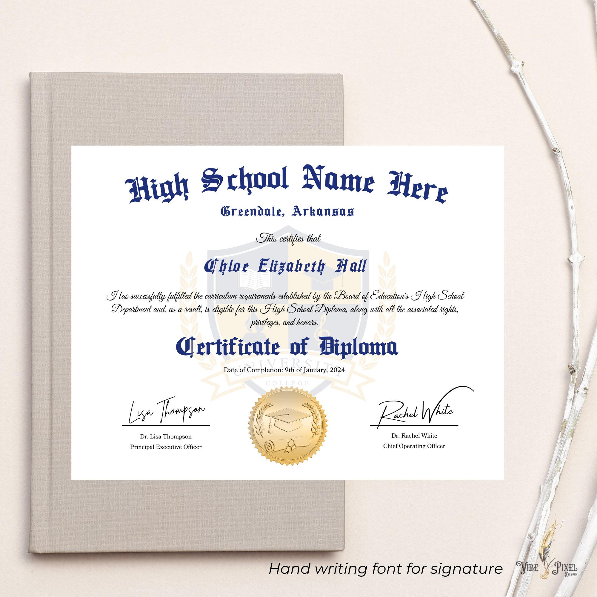 High School Diploma With Gold Seal, Printable Customized Diploma ...