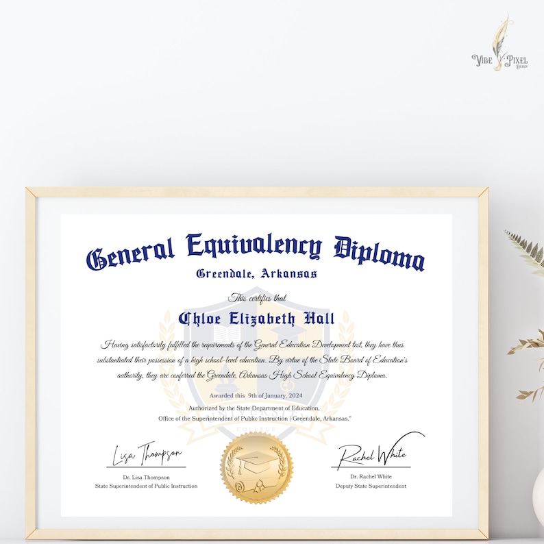 GED Diploma With Gold Seal Design, Editable Canva Graduation ...