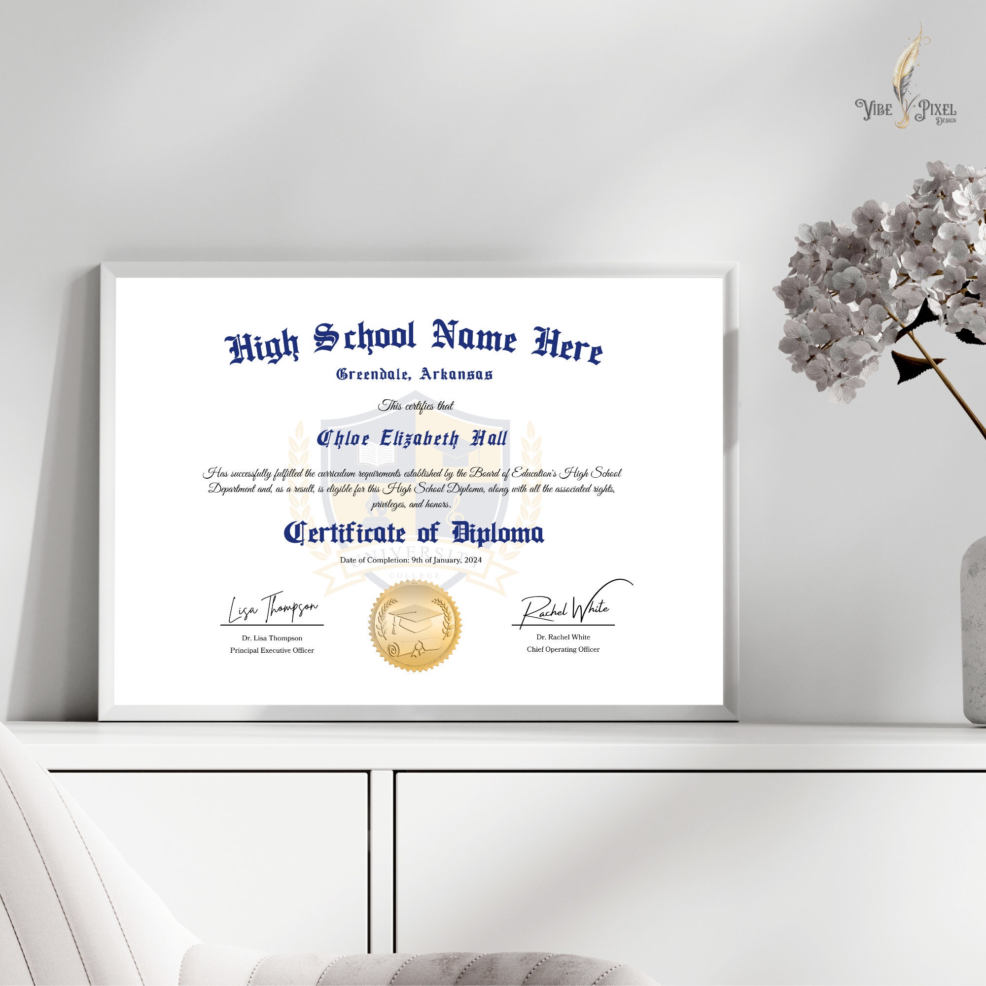 High School Diploma With Gold Seal, Printable Customized Diploma ...
