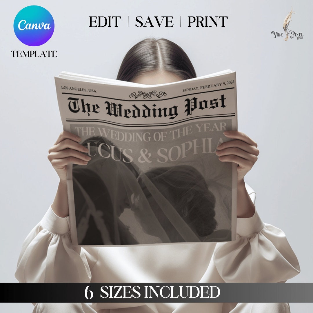Newspaper Wedding Program Edit Template, Canva Printable Wedding With ...