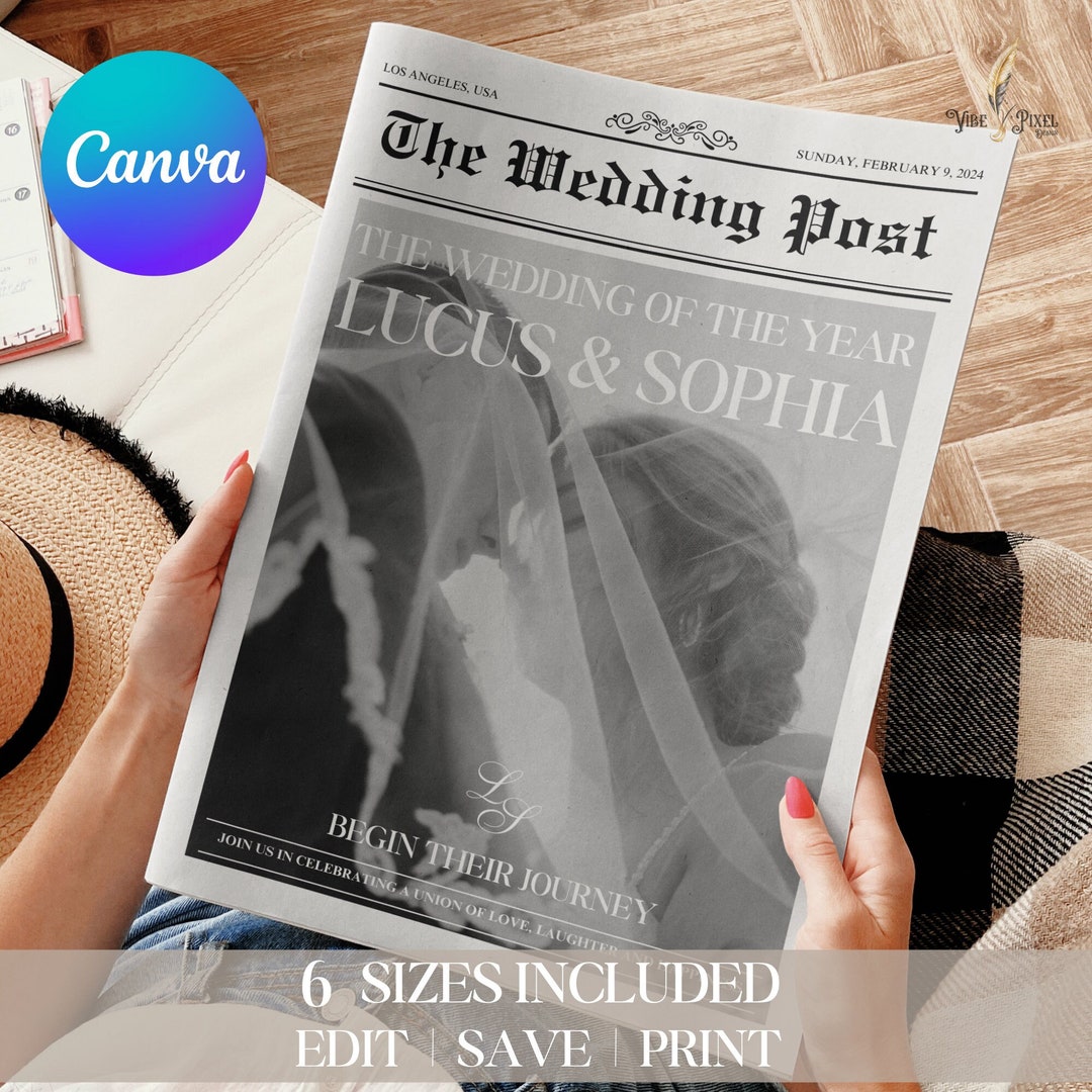 Newspaper Wedding Program Edit Template, Canva Printable Wedding With ...