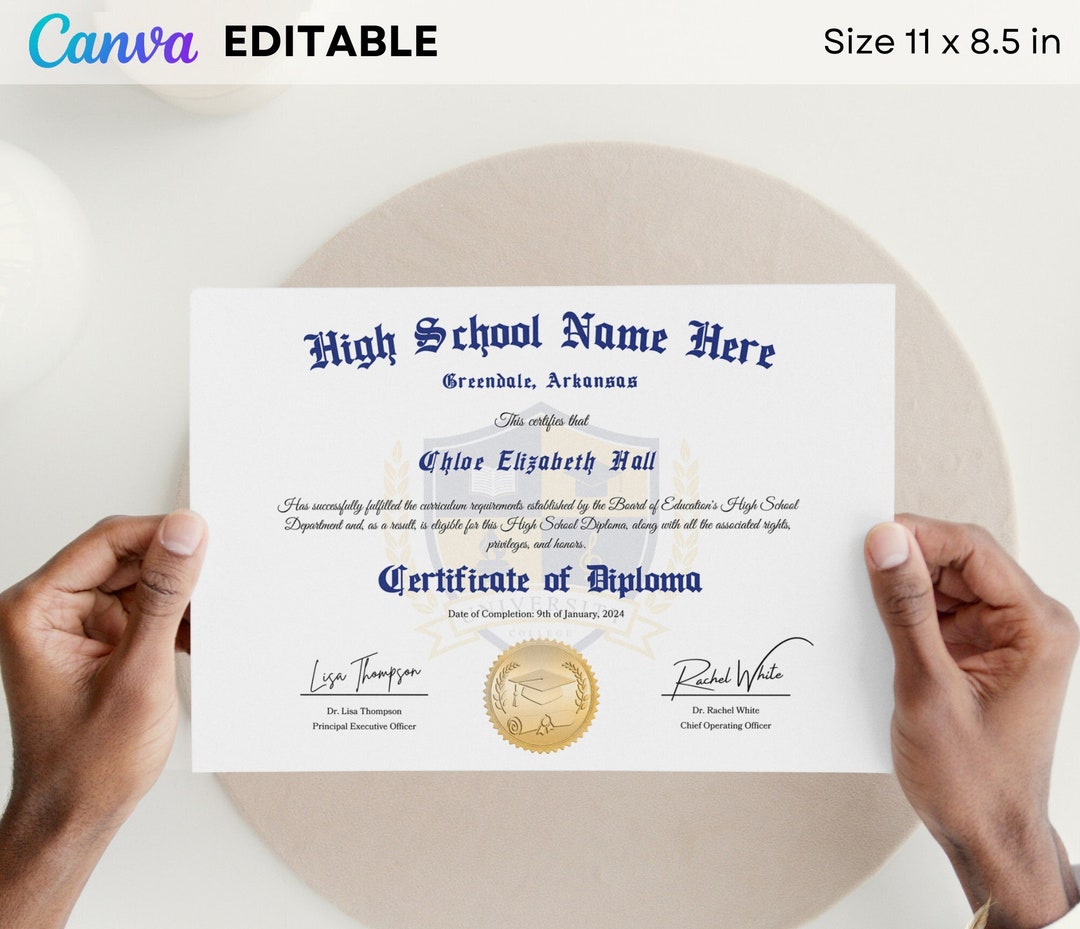 High School Diploma With Gold Seal, Printable Customized Diploma ...