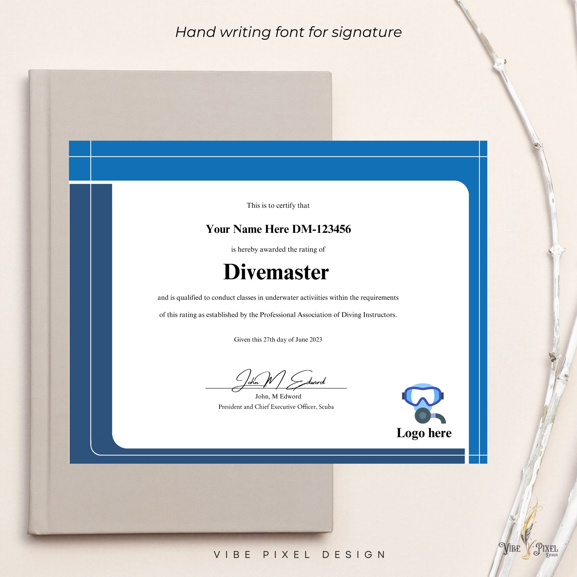 Divemaster GED Certificate of Completion Template, Editable Canva Scuba ...