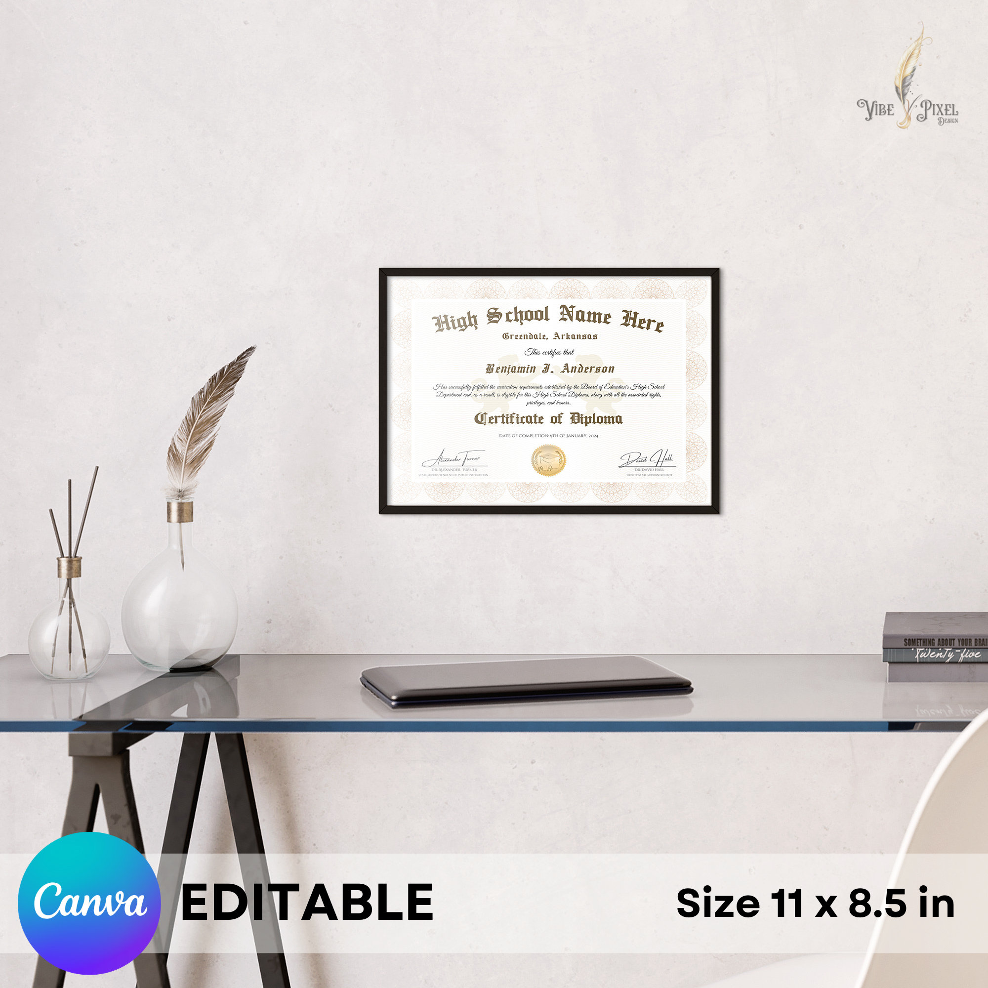 High School Diploma With Gold Seal, Printable Customized Diploma ...