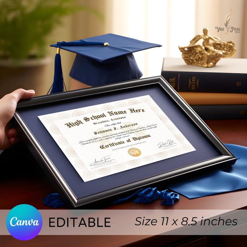 High School Diploma With Gold Seal, Printable Customized Diploma ...