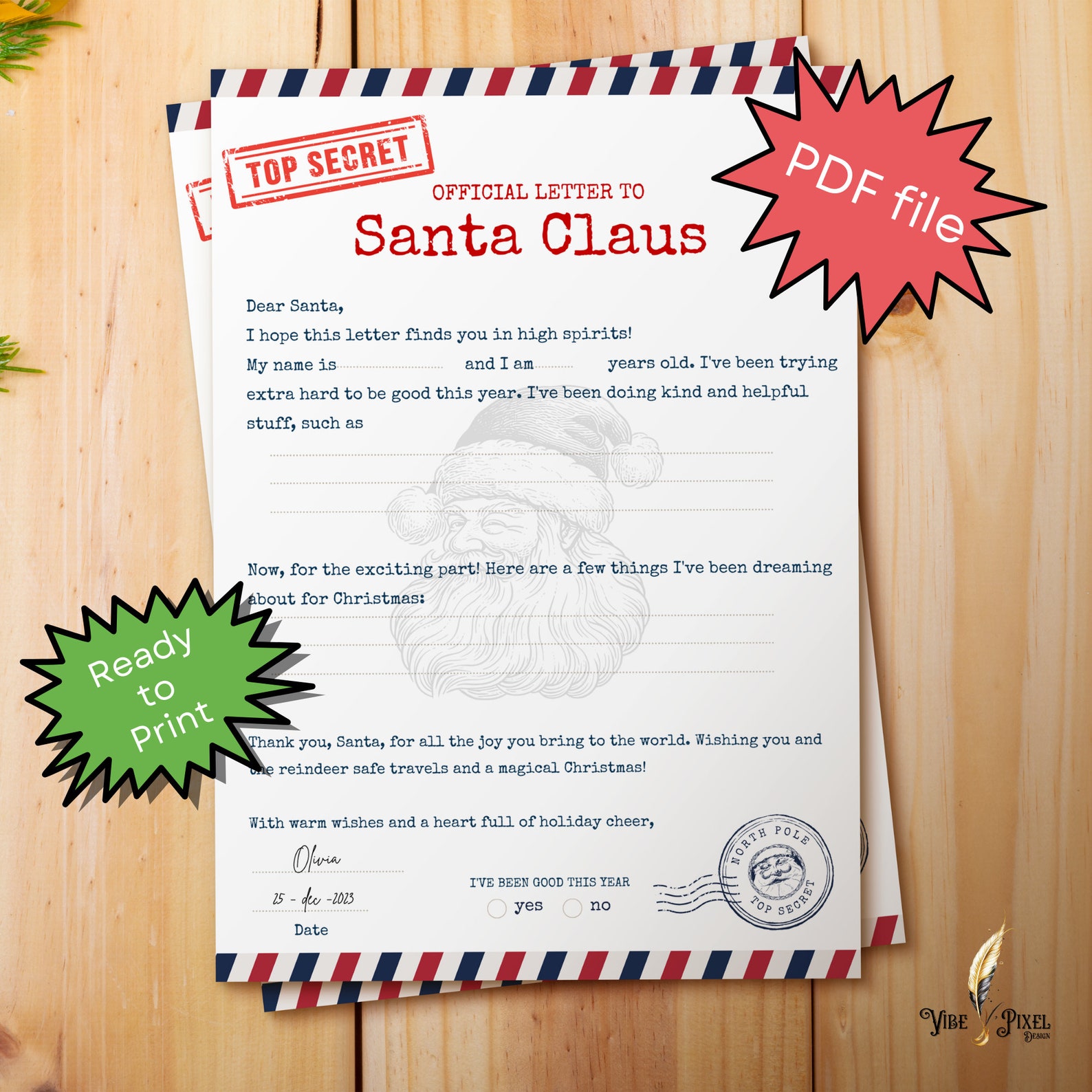 Letter to Santa Top Secret Printable Letter Template Christmas ...