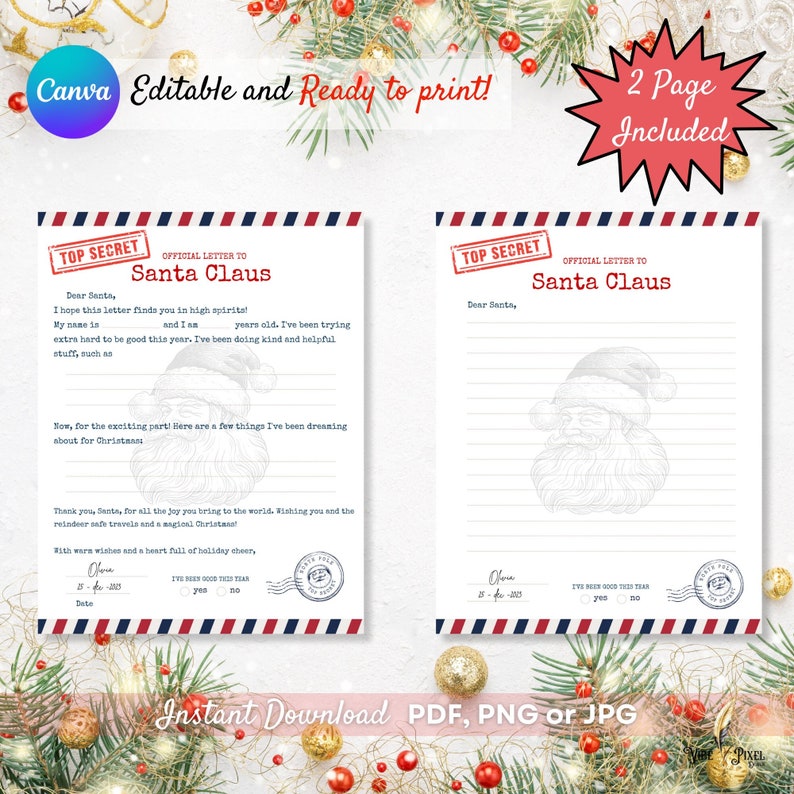 Letter to Santa Top Secret Printable Letter Template Christmas ...