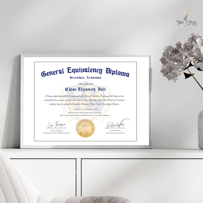 GED Diploma With Gold Seal Design, Editable Canva Graduation ...