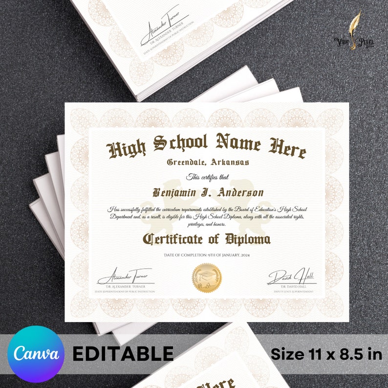 High School Diploma With Gold Seal, Printable Customized Diploma ...