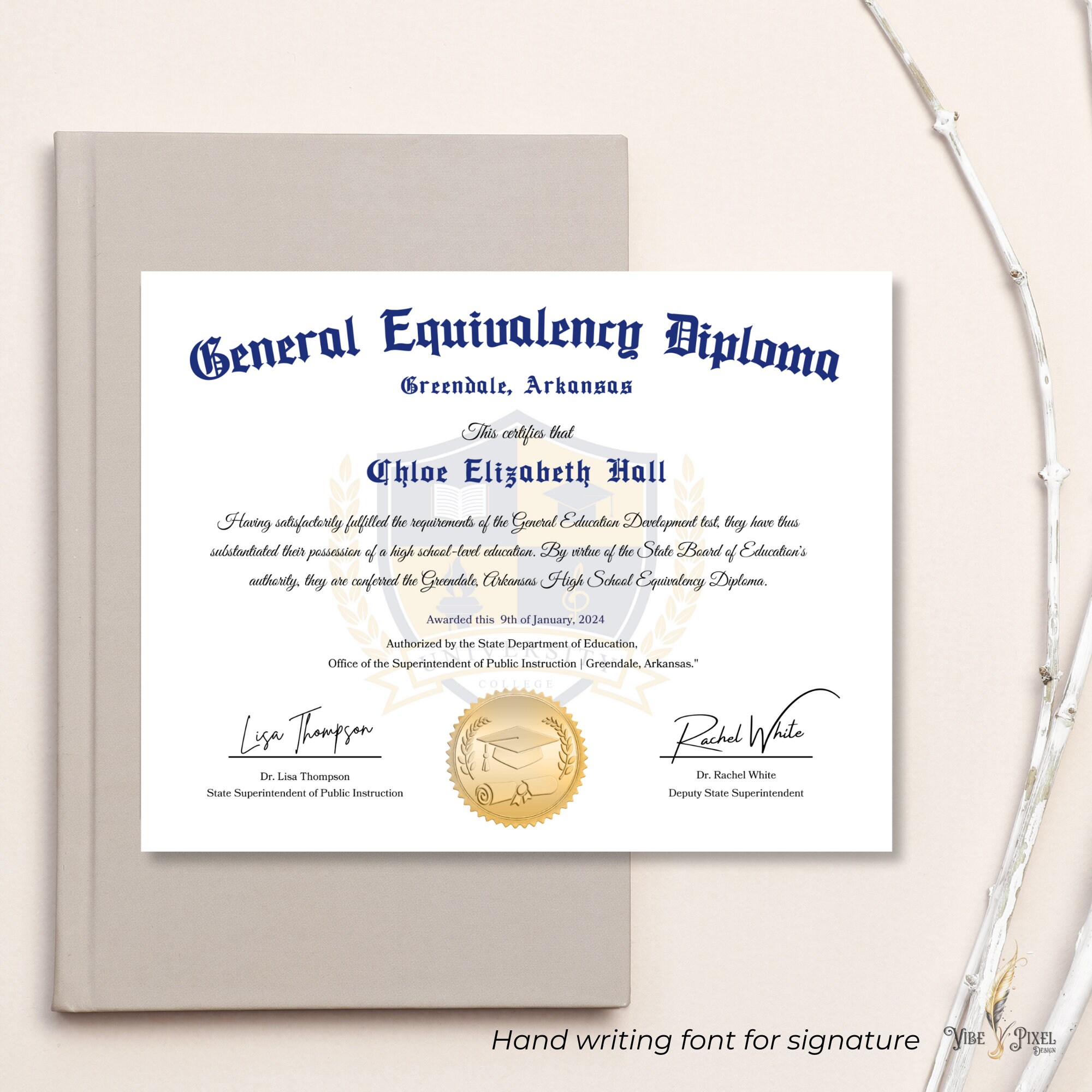 GED Diploma With Gold Seal Design, Editable Canva Graduation ...