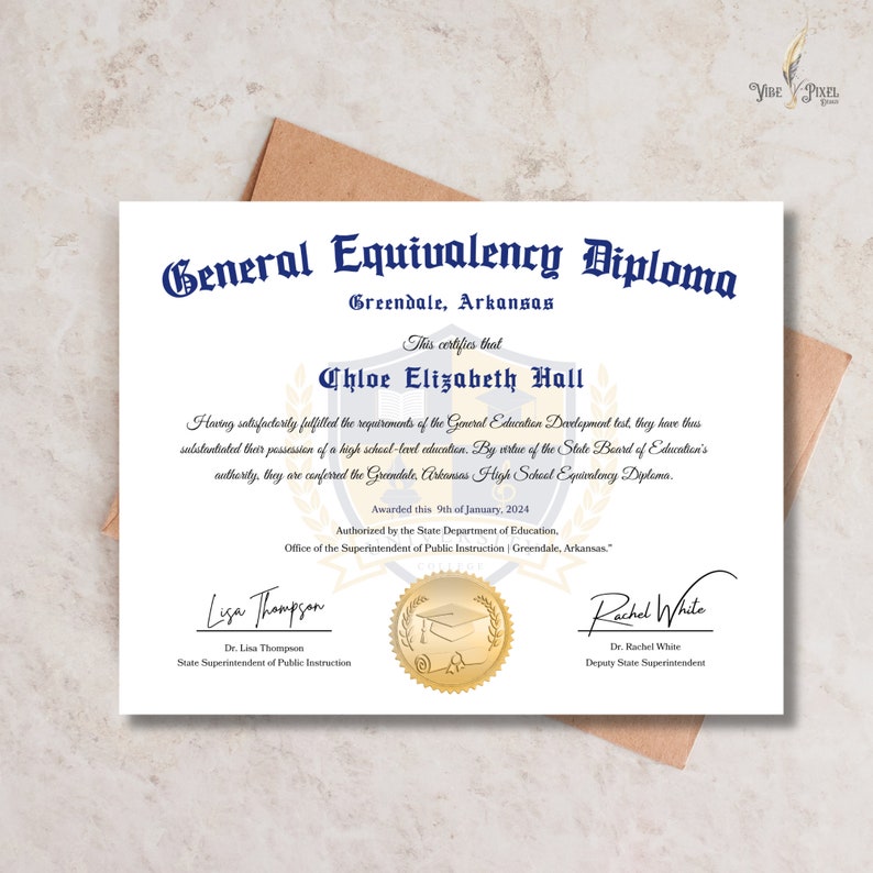 GED Diploma With Gold Seal Design, Editable Canva Graduation ...