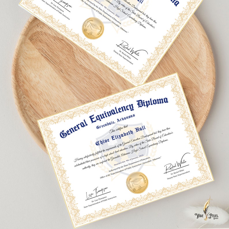 GED Frame Diploma With Gold Seal Design, Editable Canva Graduation ...