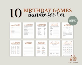 Womens Birthday Games Bundle Printable Minimalist Birthday Party for ...