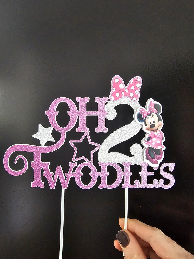 Cardstock Cake Topper Minnie Mouse 2nd Birthday Girls Glitter Pink ...