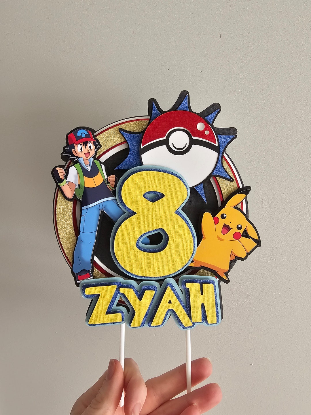 Personalised Pokemon 3D Kids Cake Topper Pikachu and Ask Ketchum - Etsy