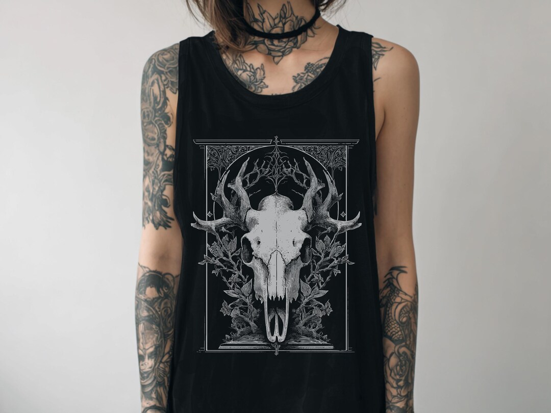 Unisex Occult Bull Skull Goth Graphic Tank Top, Dark Cottagecore Witchy ...