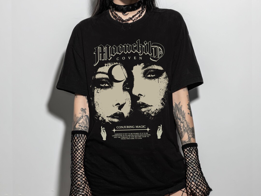 Retro Style Witch Gothic Graphic T-shirt, Dark Academia Emo Witchy ...