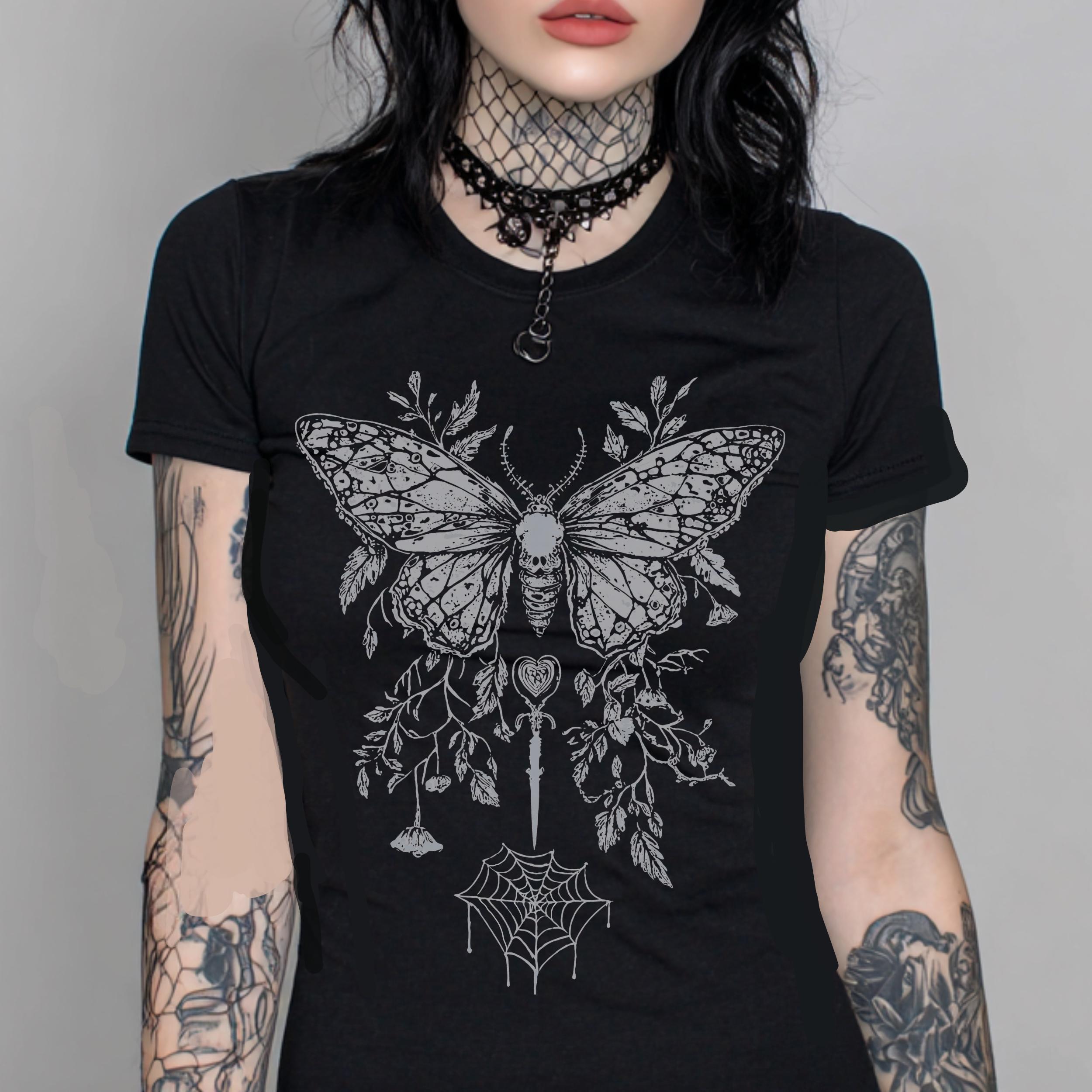Butterfly Y2K Goth Fitted T-shirt, Graphic Print Witchy Shirt, Fairy ...