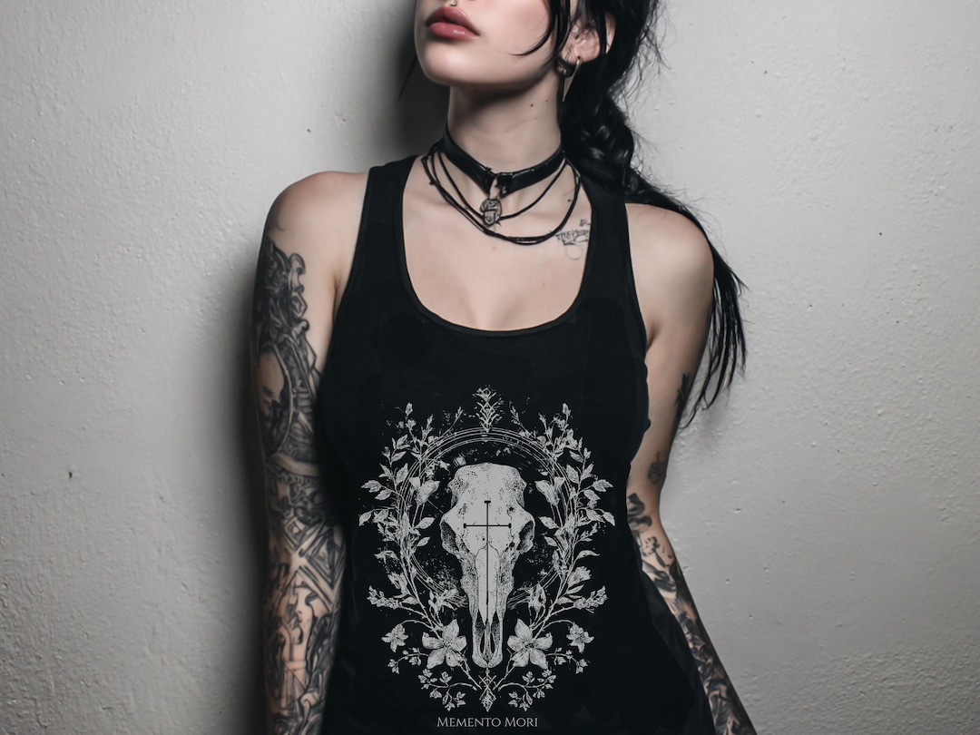 Memento Mori Goth Skull Graphic Bodycon Tank Top, Dark Cottagecore ...
