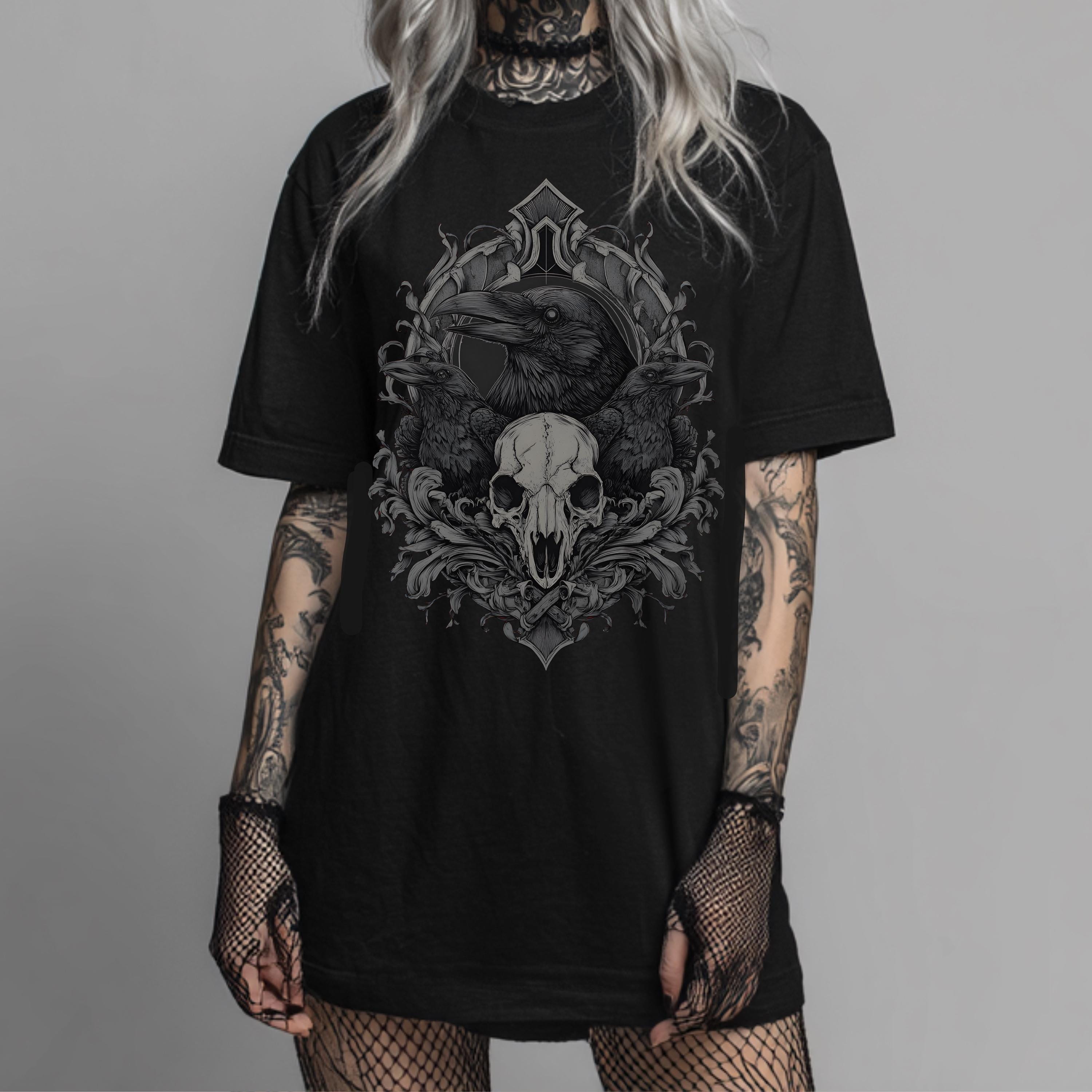 Romantic Goth Raven Skull T-shirt, 90s Y2K Grunge Shirt, Punk Graphic ...