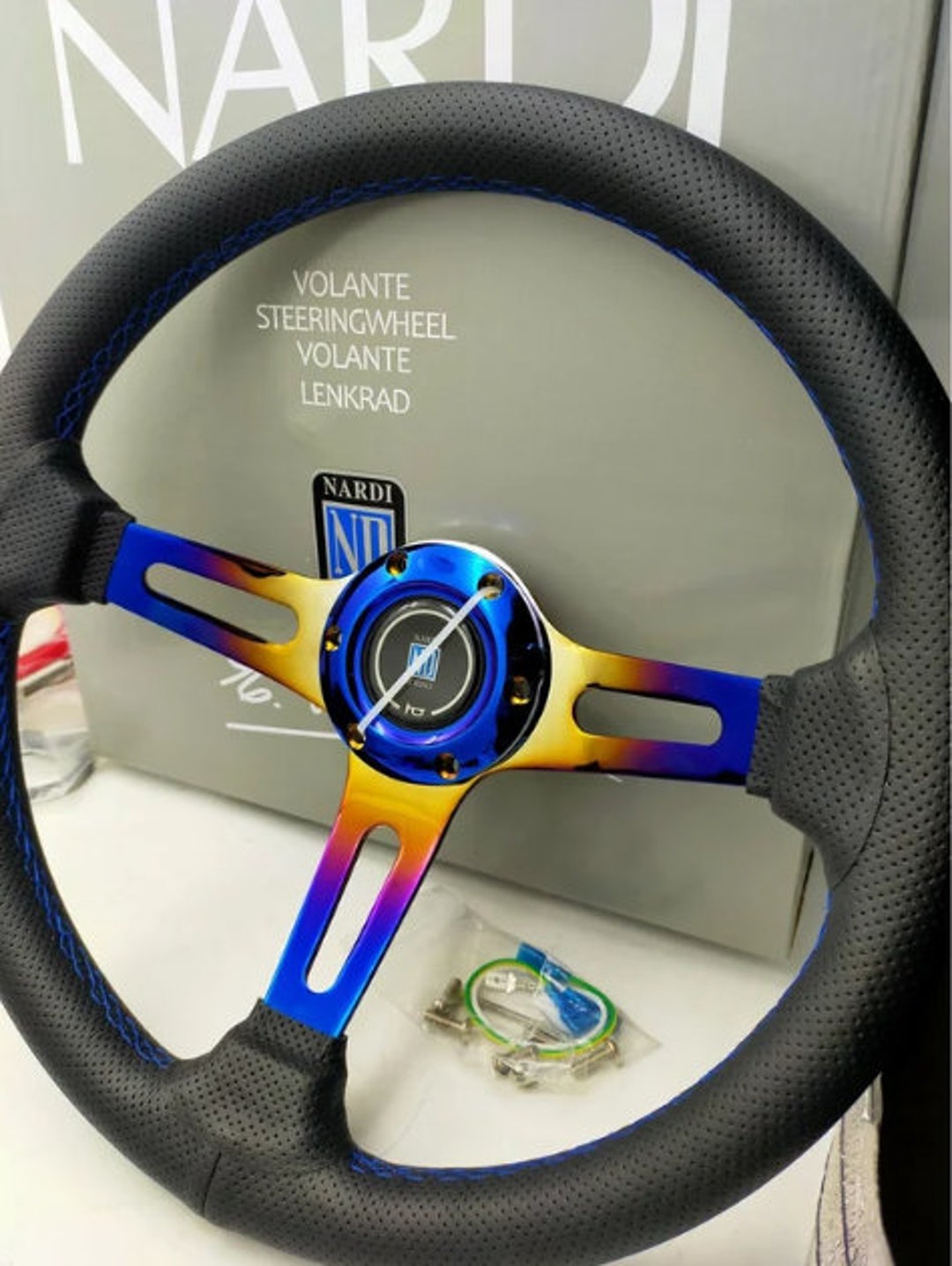 Set ND Nardi Rainbow Blue Steering Wheel 14 Inch Stainless Steel With ...