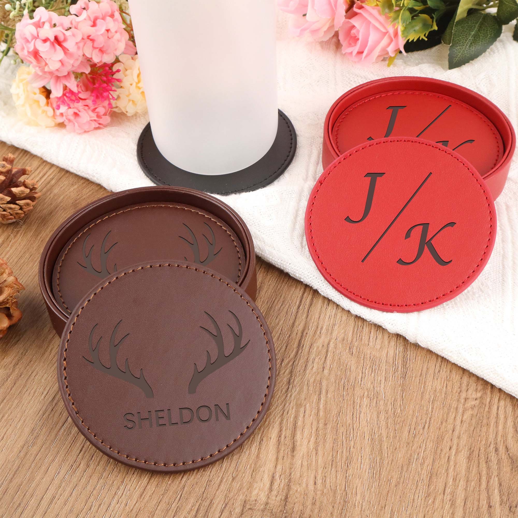 Personalized Leather Coasters Set of 6, Custom Coasters With Holder ...