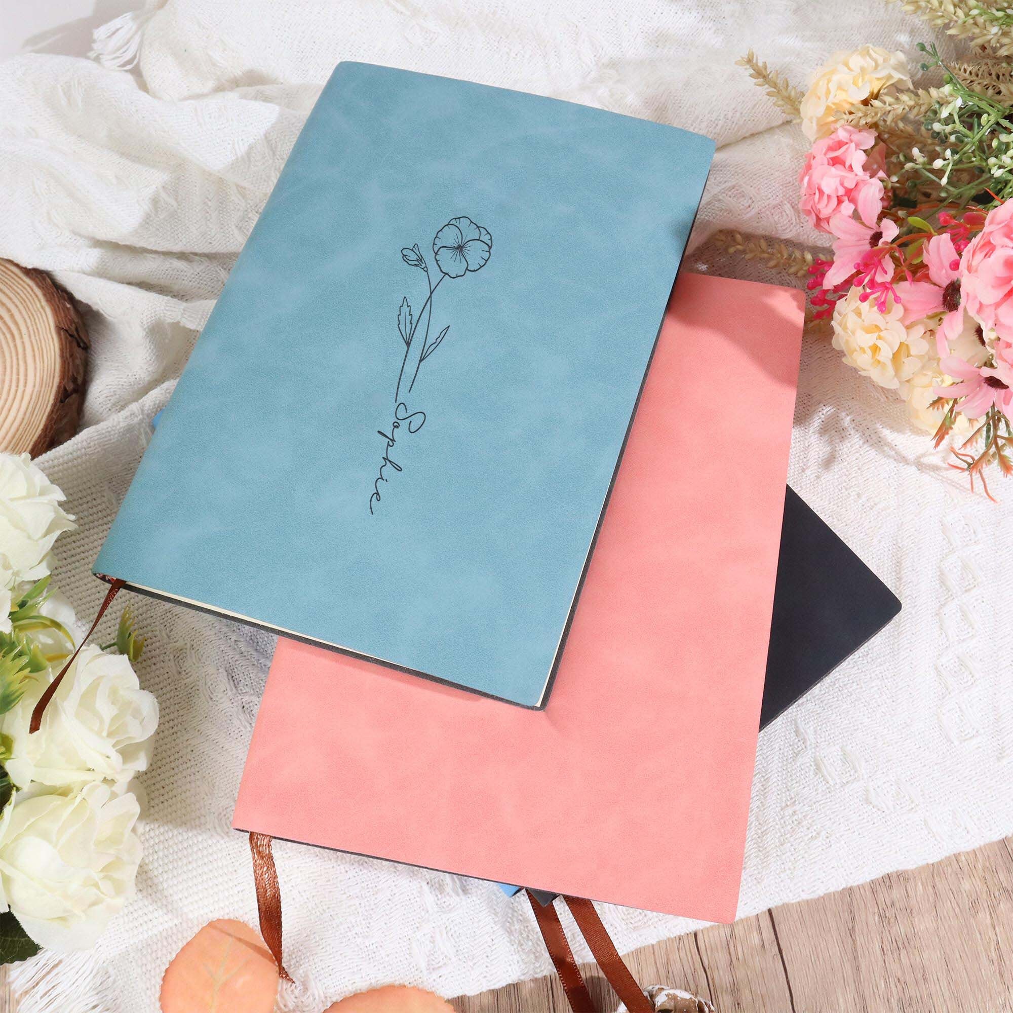 Birth Flower Journal, Birth Month Flower, Personalized Journal ...