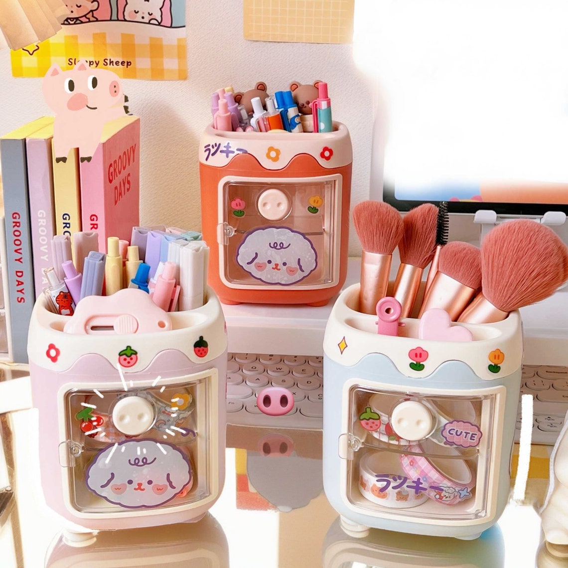Cute Pen Holder, Pencil Storage Box, Office Storage Box, Kawaii Pen ...