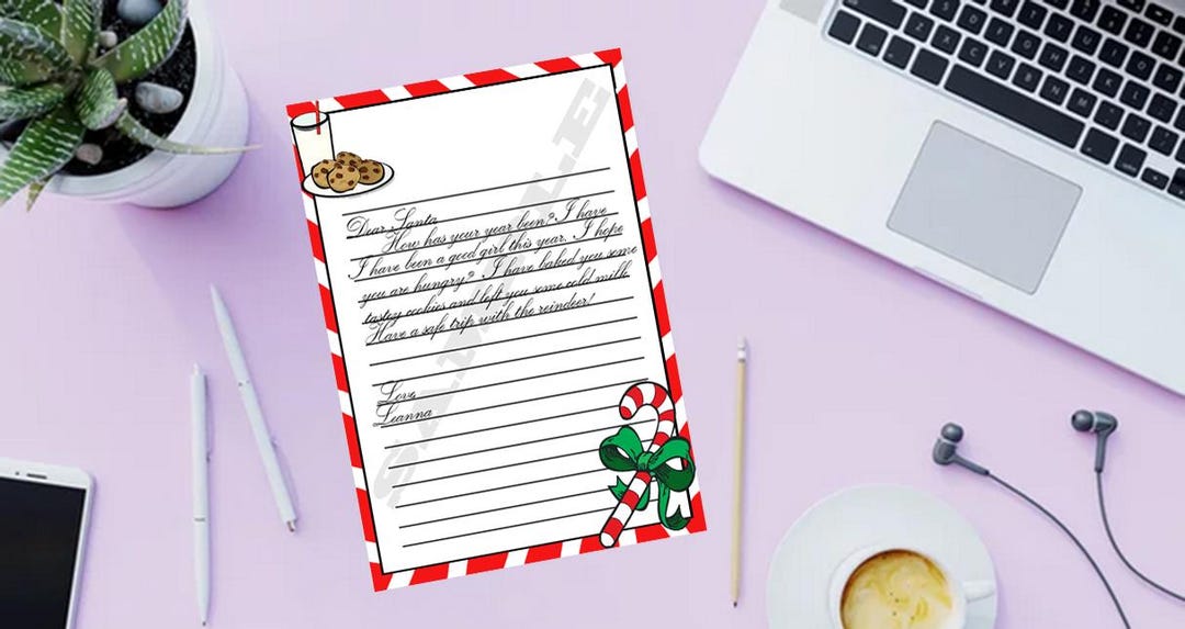 Christmas Writing Paper, Letter to Santa, Milk and Cookies, Christmas ...