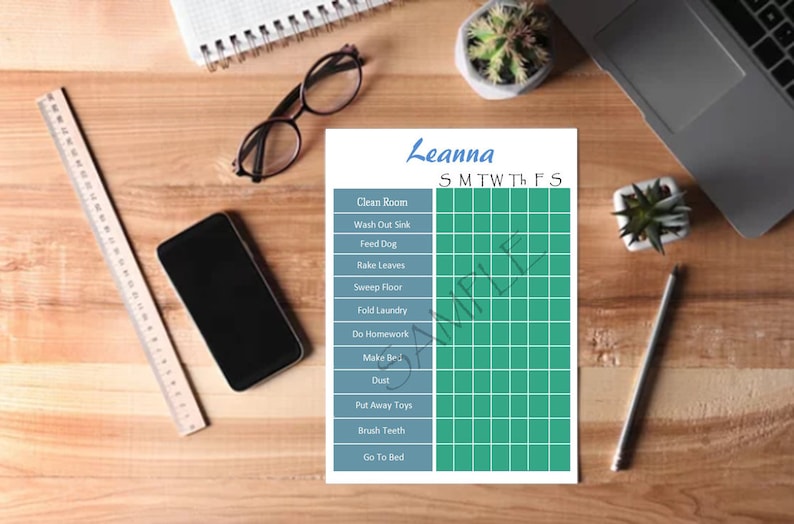 Editable Chore Chart for Kids Teens Adults | Weekly Responsibility ...