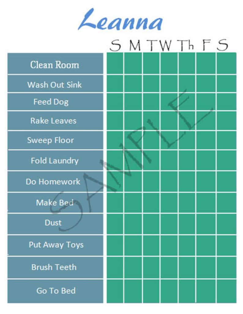 Editable Chore Chart for Kids Teens Adults | Weekly Responsibility ...